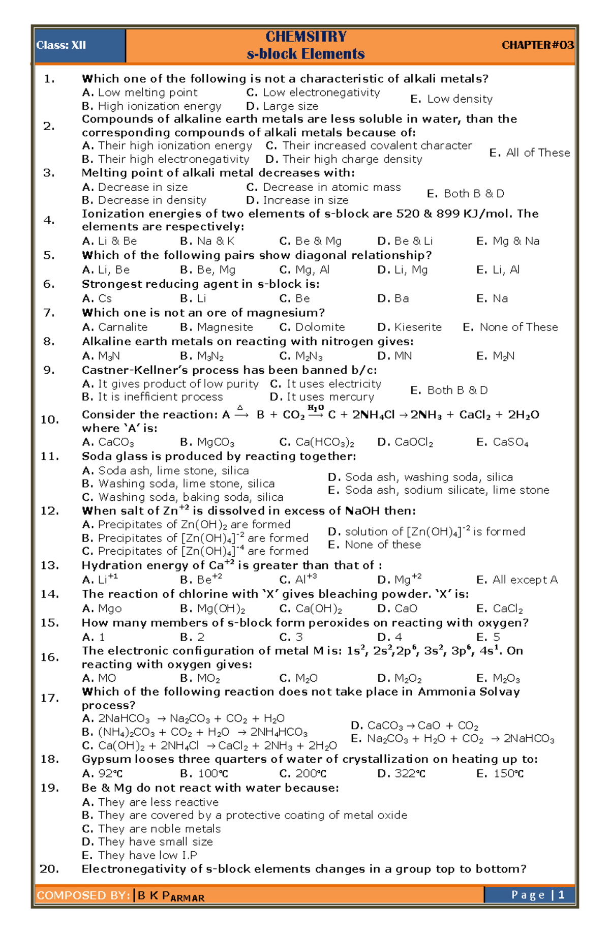 CHEMISTRY Class XII Chapter 03 Elements Study Guide with Key - Studocu
