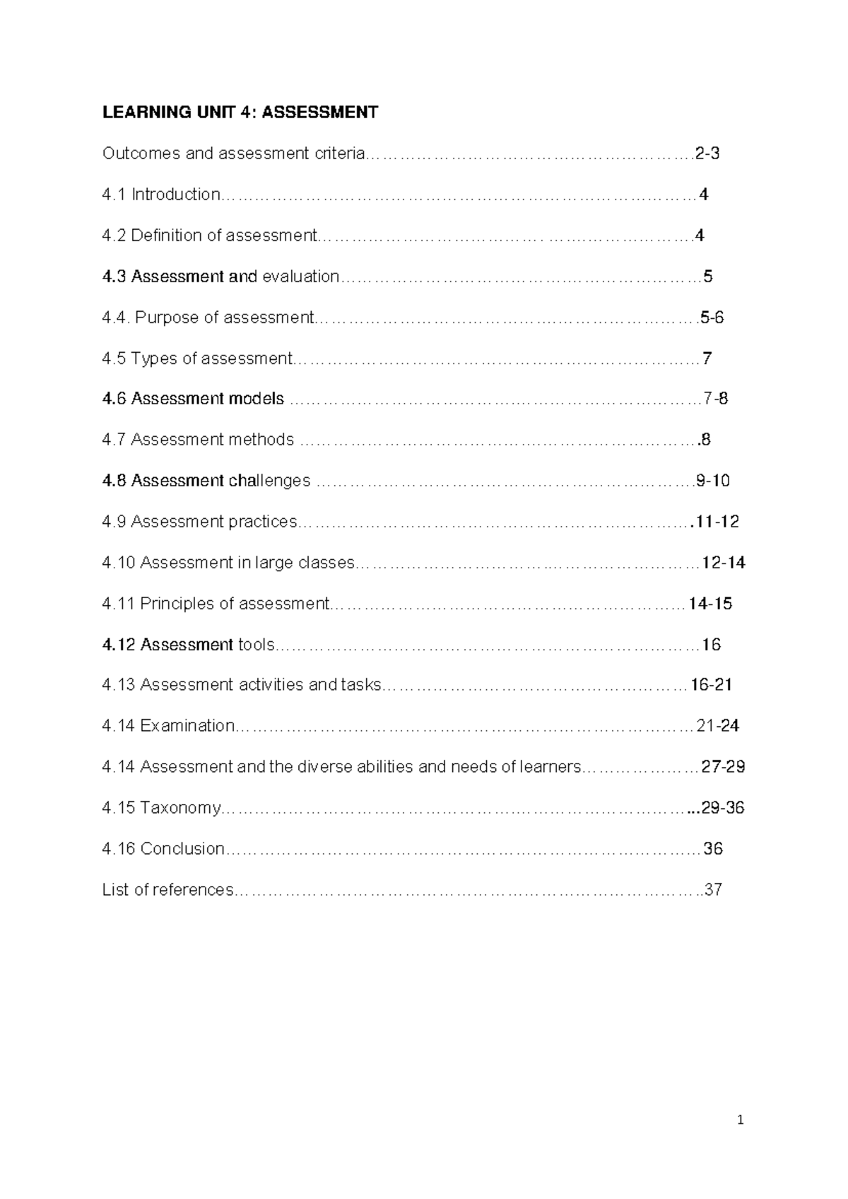 Learning Unit 4: Assessment in TMS3704 - Outcomes, Methods, and ...