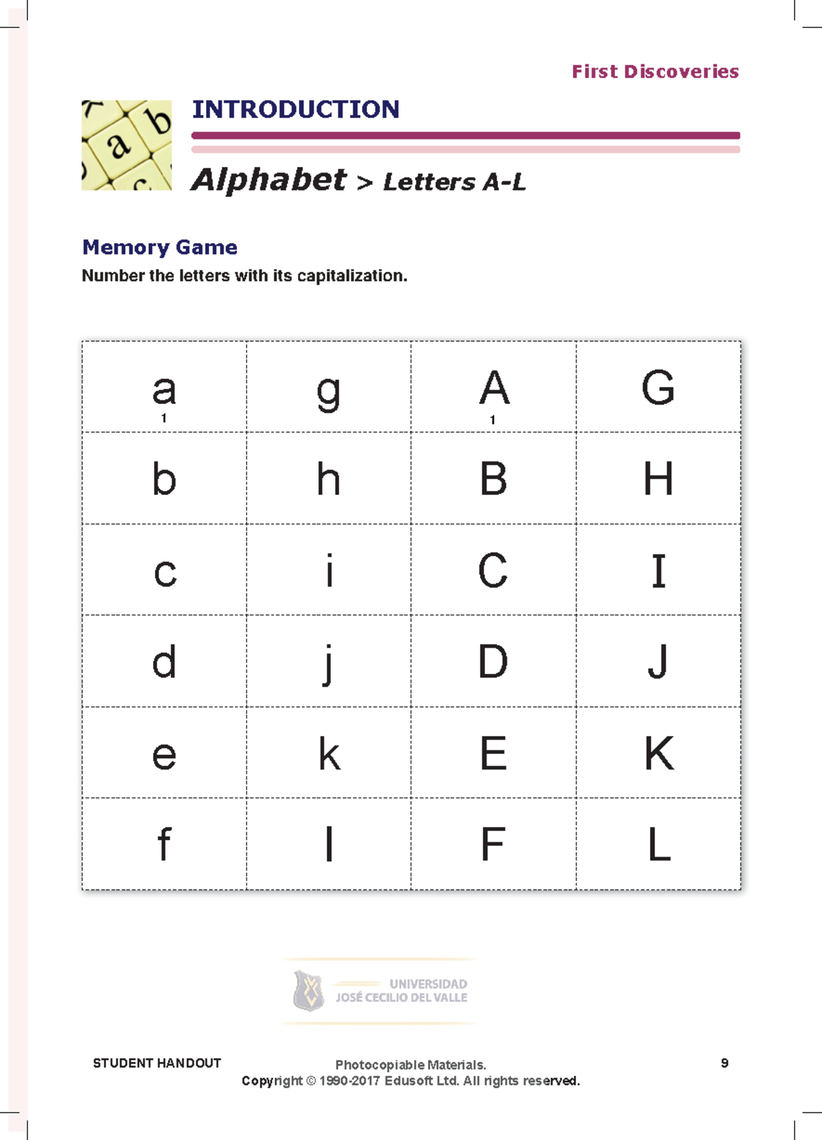 01 First Discoveries Handout Unit 1 Introduction Alphabet ...