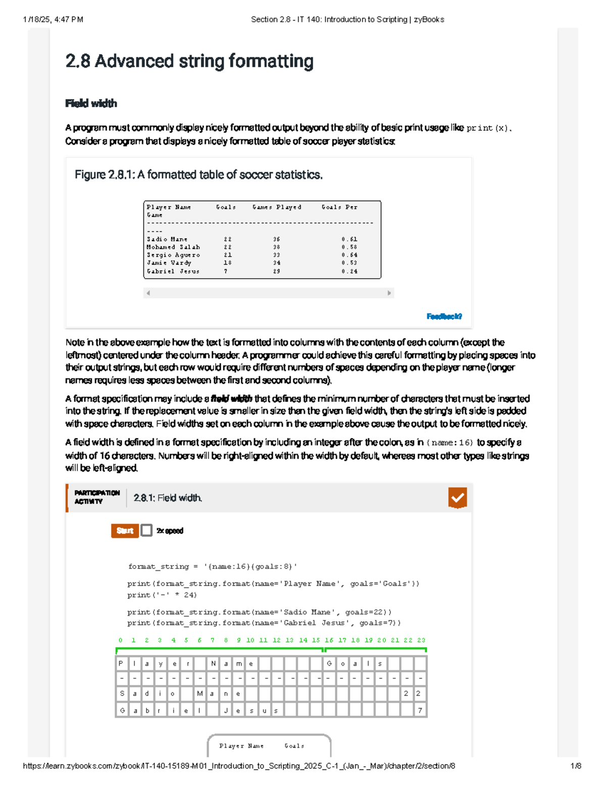 Advanced String Formatting Techniques in IT 140 Scripting: Section 2.8 - Studocu