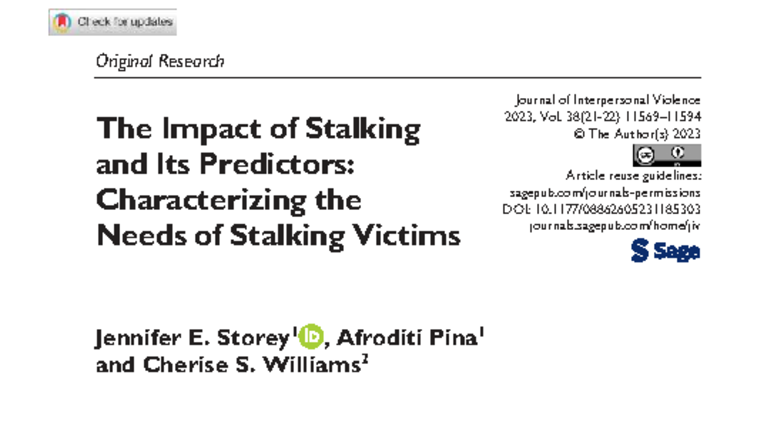 1185303 Interpersonal Violence: National Assessment of Stalking Impact ...