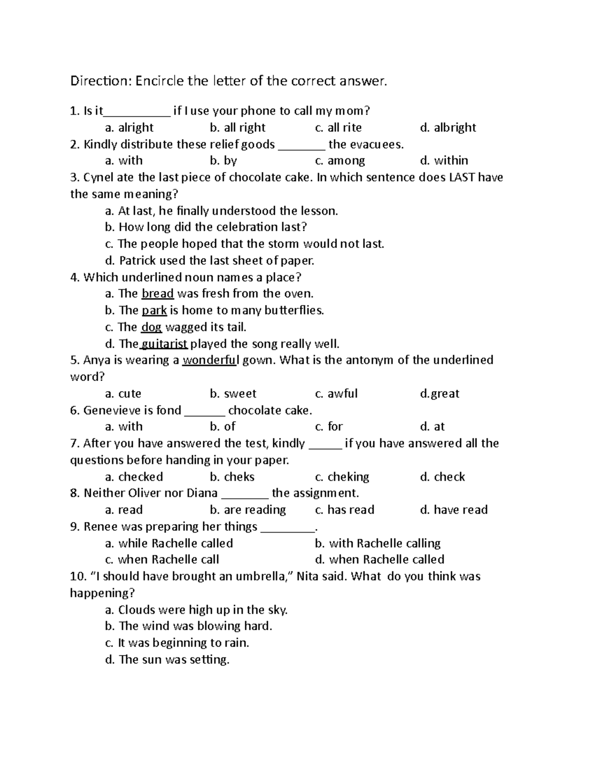 G3 ELLNA Exam Reviewer: Comprehensive Practice Questions - Studocu