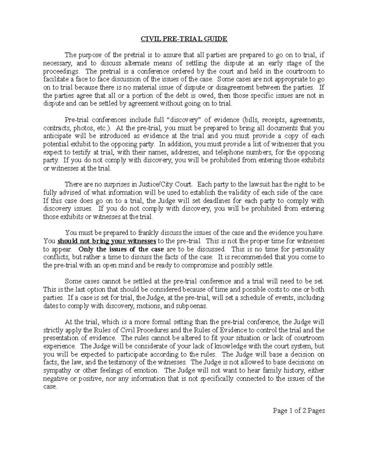 CIVIL 101: Comprehensive Pretrial Guide for Court Preparedness - Studocu