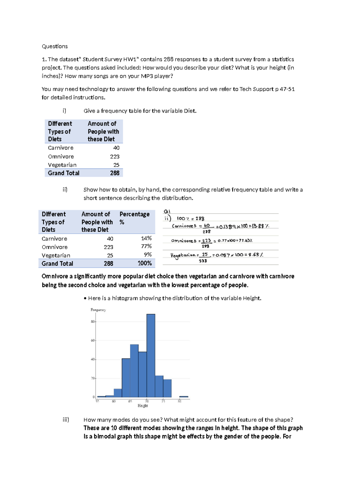 Statistics Homework 1: Analyzing Student Survey Data and Bird Count ...