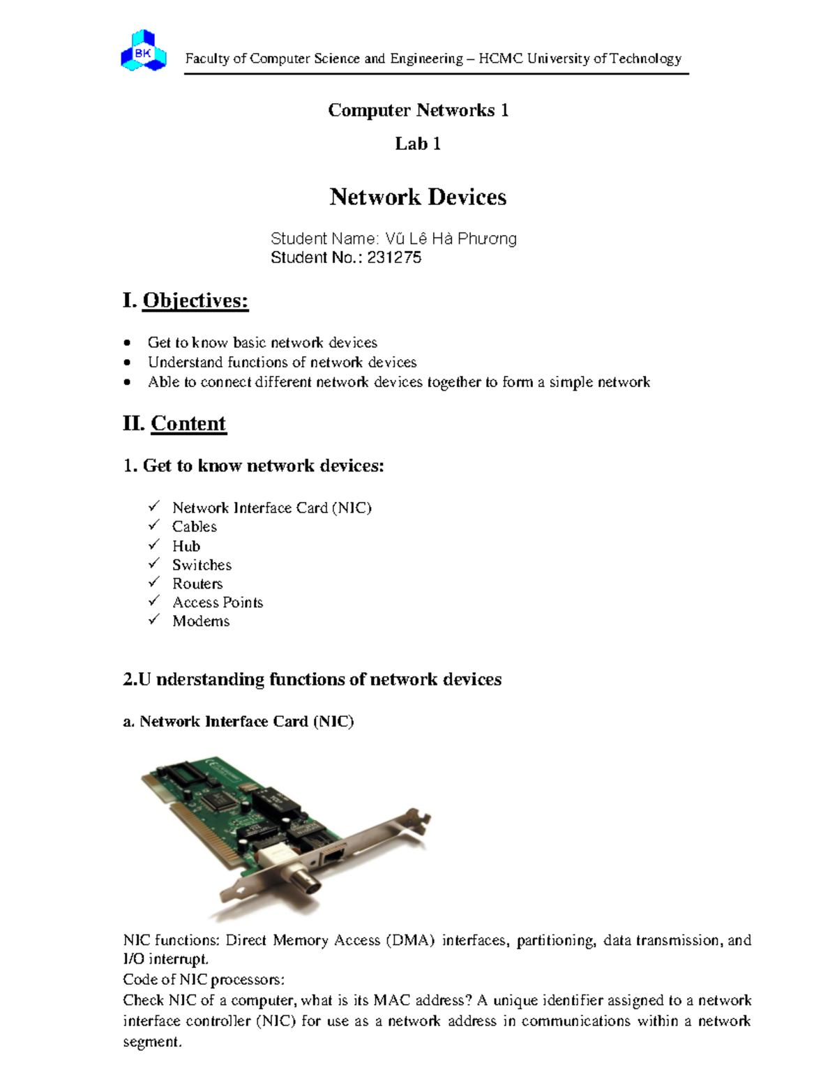 Lab 1a: Network Devices Overview - HCMC University of Technology - Studocu