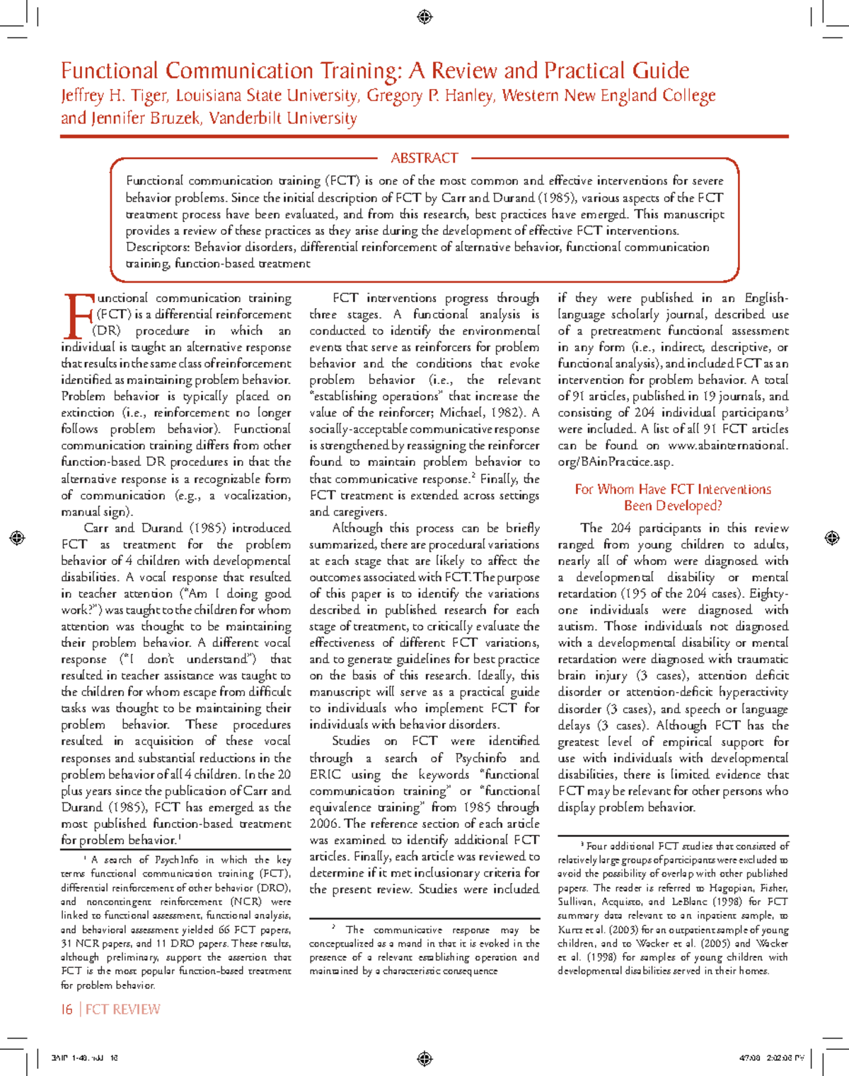 Functional Communication Training (FCT): Best Practices Review and ...