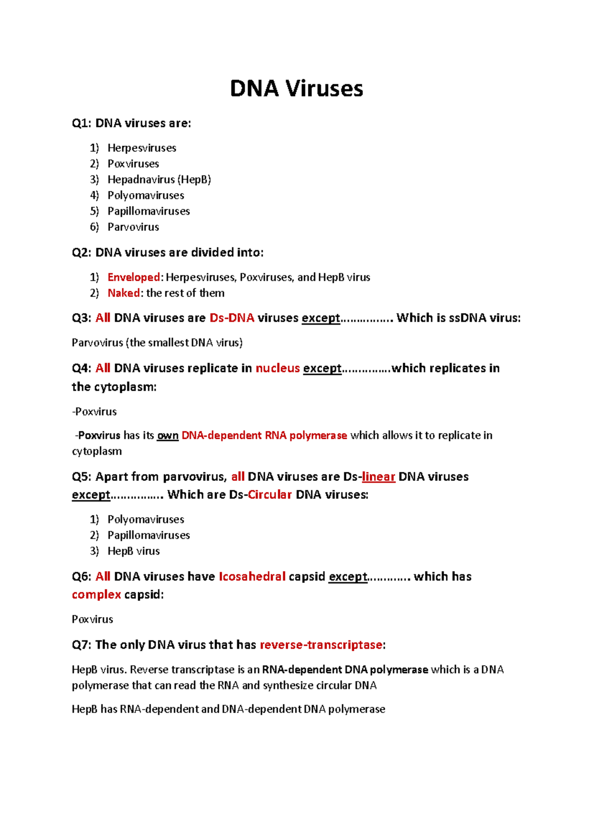 DNA viruses basics - practice questions - DNA Viruses Q1: DNA viruses ...