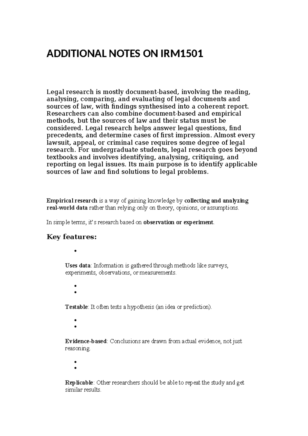Additional Notes on Legal Research for IRM1501 - Studocu
