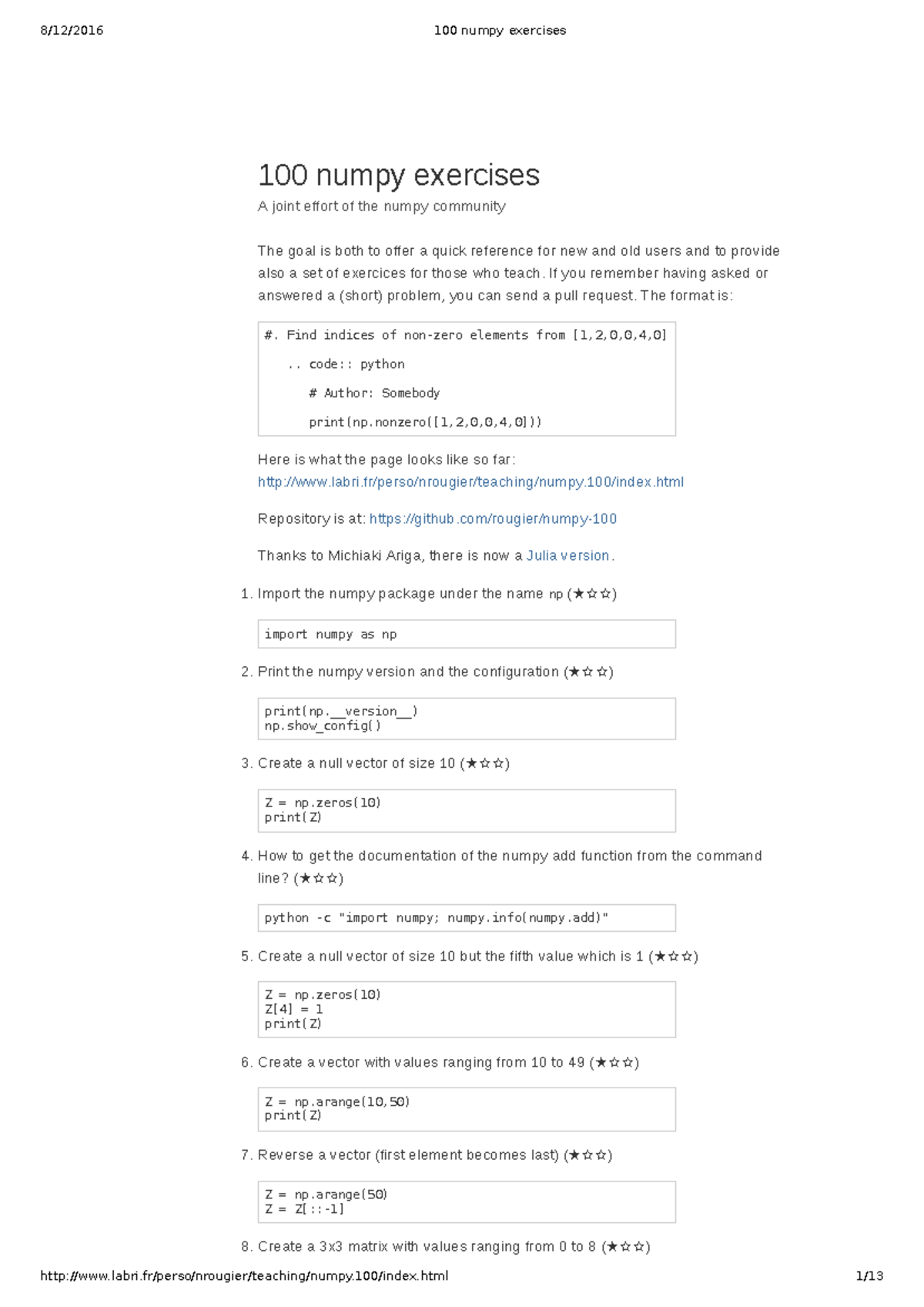 Numpy Egzersizleri - 100 numpy exercises A joint effort of the numpy ...