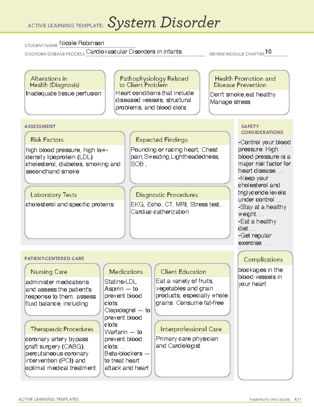 Cardiovascular Disorders: Active Learning Template for System Disorders ...