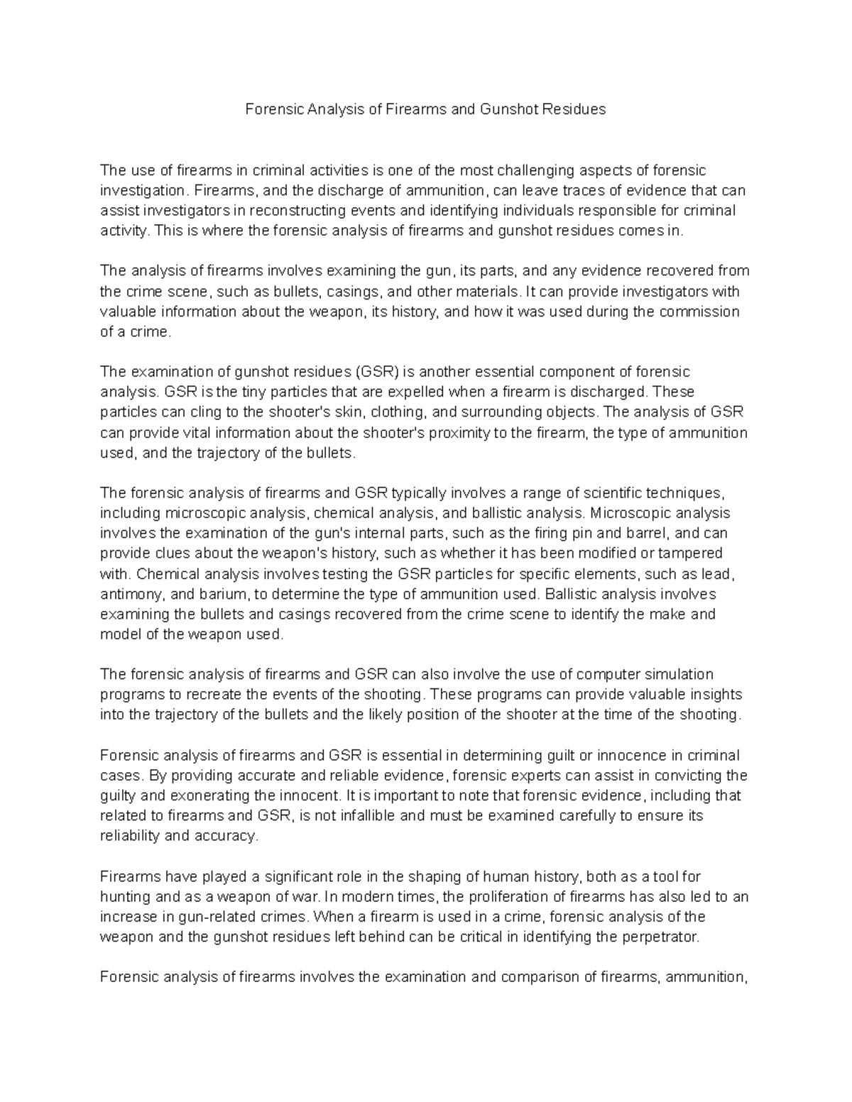 Forensic Analysis of Firearms & Gunshot Residues: Techniques ...