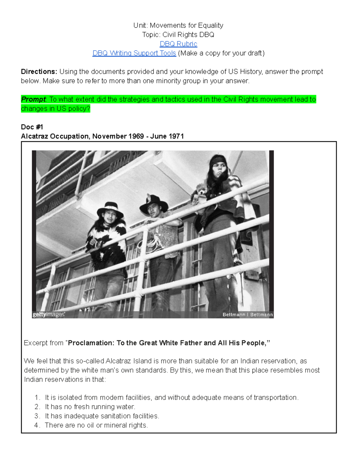 Civil Rights DBQ: Analyzing Movements for Equality in US Policy - Studocu