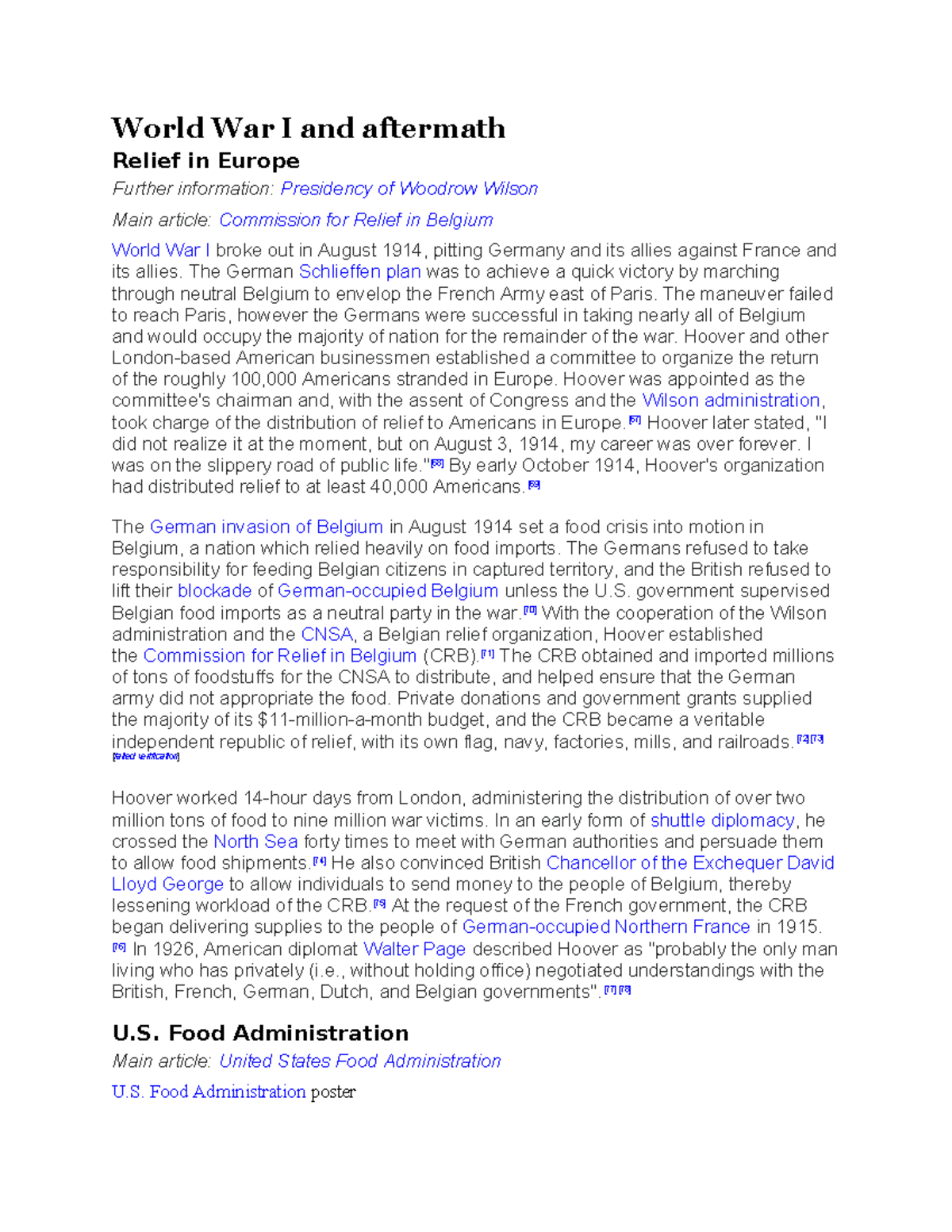 World War I and aftermath - World War I and aftermath Relief in Europe ...