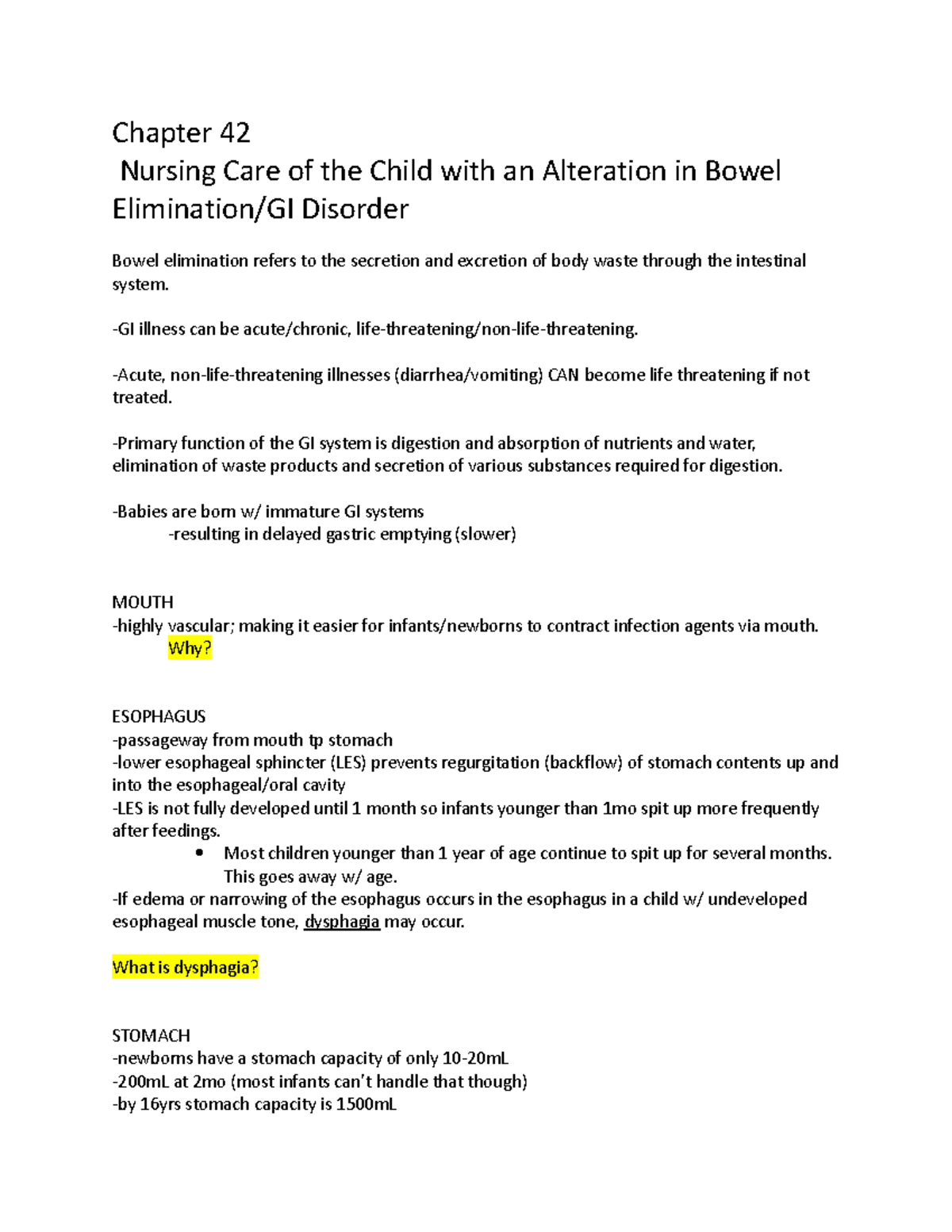 Chapter 42 Nursing Care Notes for GI Disorders in Children - Studocu