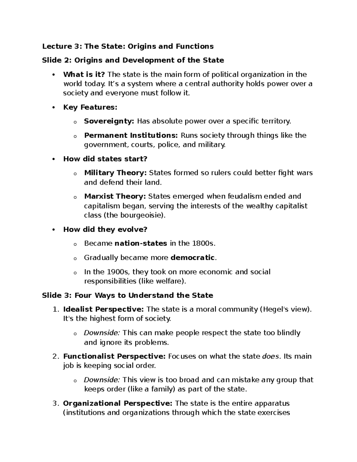 POL 101: Lecture Notes on State Origins, Functions, and Political ...