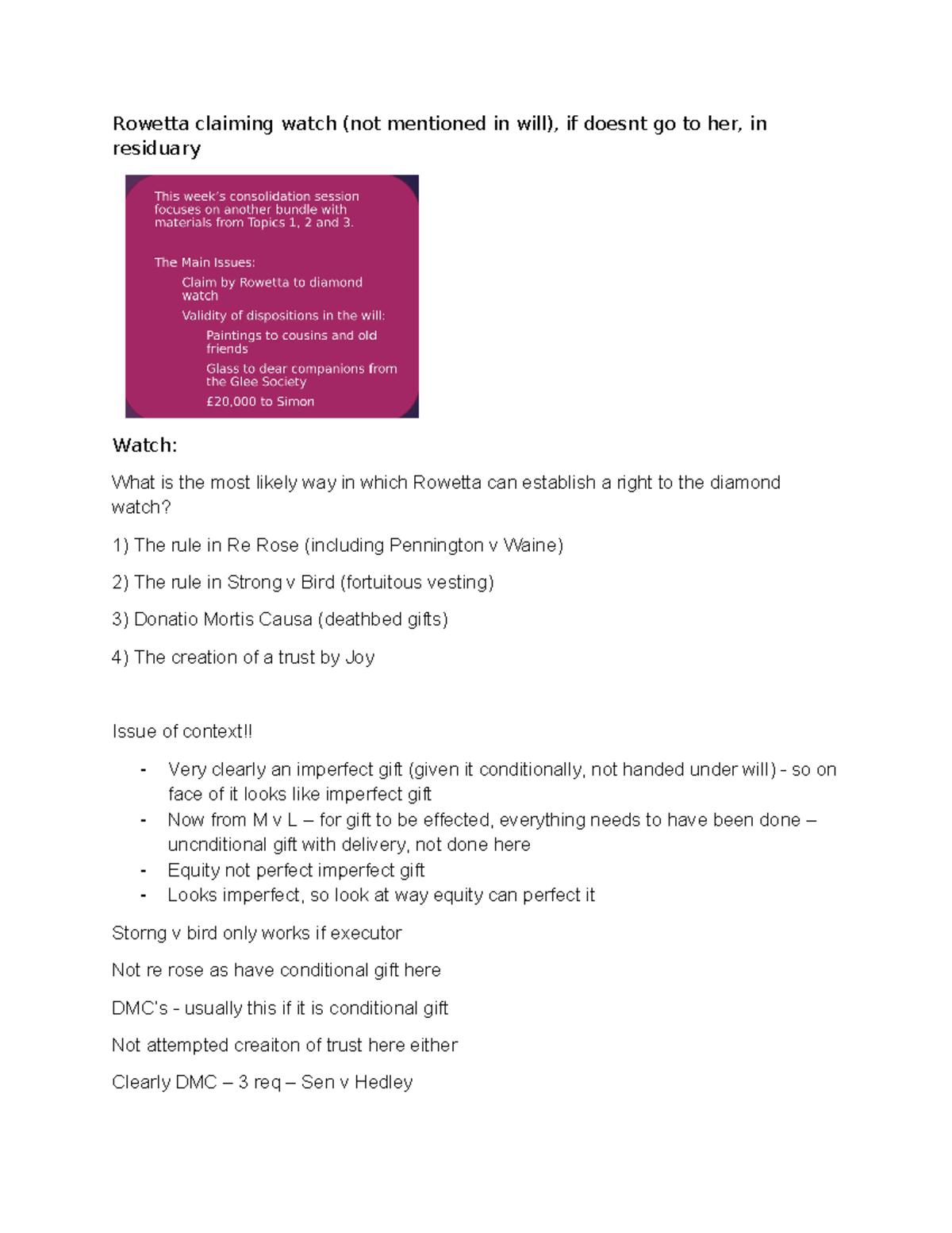 Rowetta's Claim to the Diamond Watch: Legal Analysis & Issues (LAW 101 ...