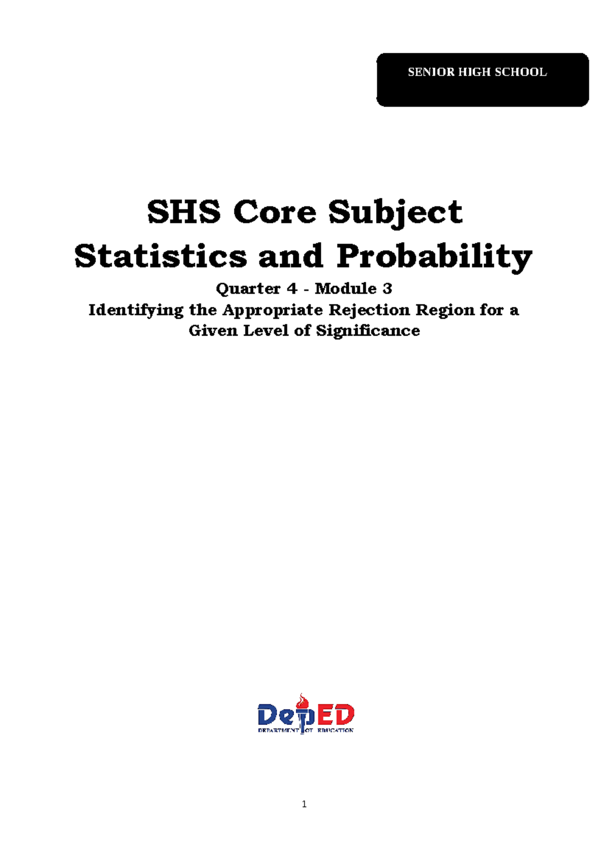 STAT AND PROB Q4 W3 Mod 3: Rejection Region & Significance Levels - Studocu