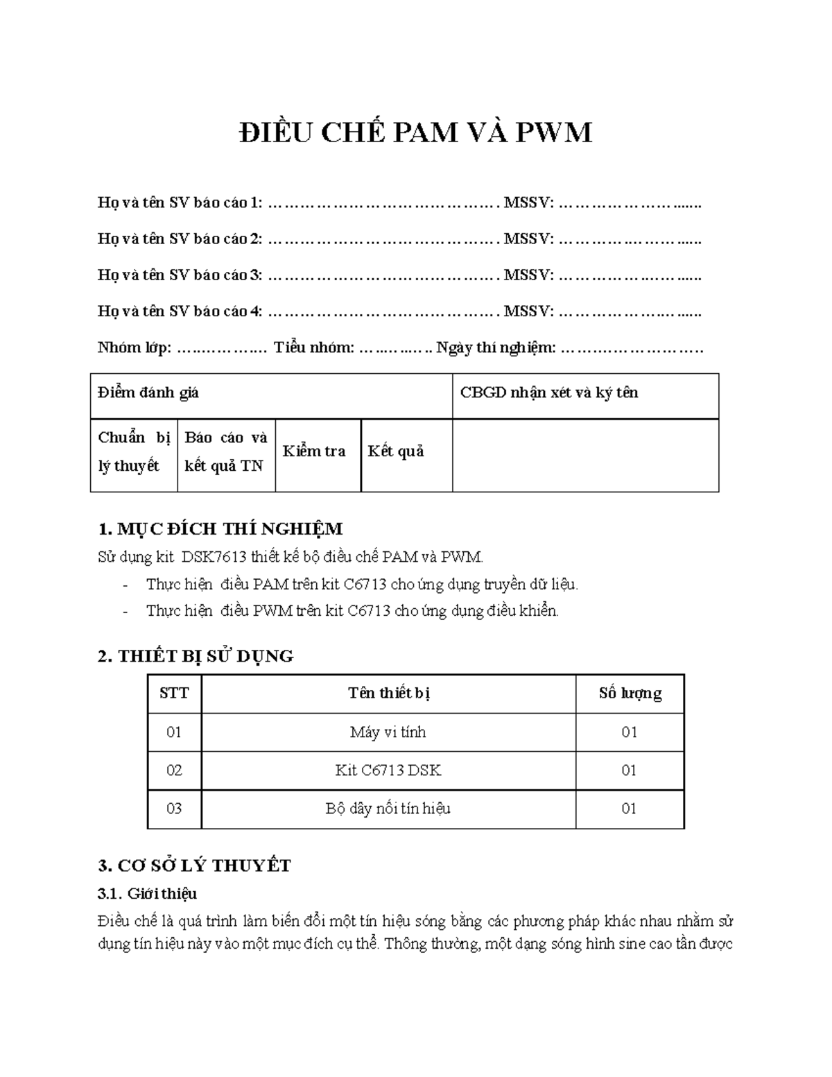 B4 ĐIỀU CHẾ PAM VÀ PWM - Thí Nghiệm Xử Lý Tín Hiệu Số - Studocu