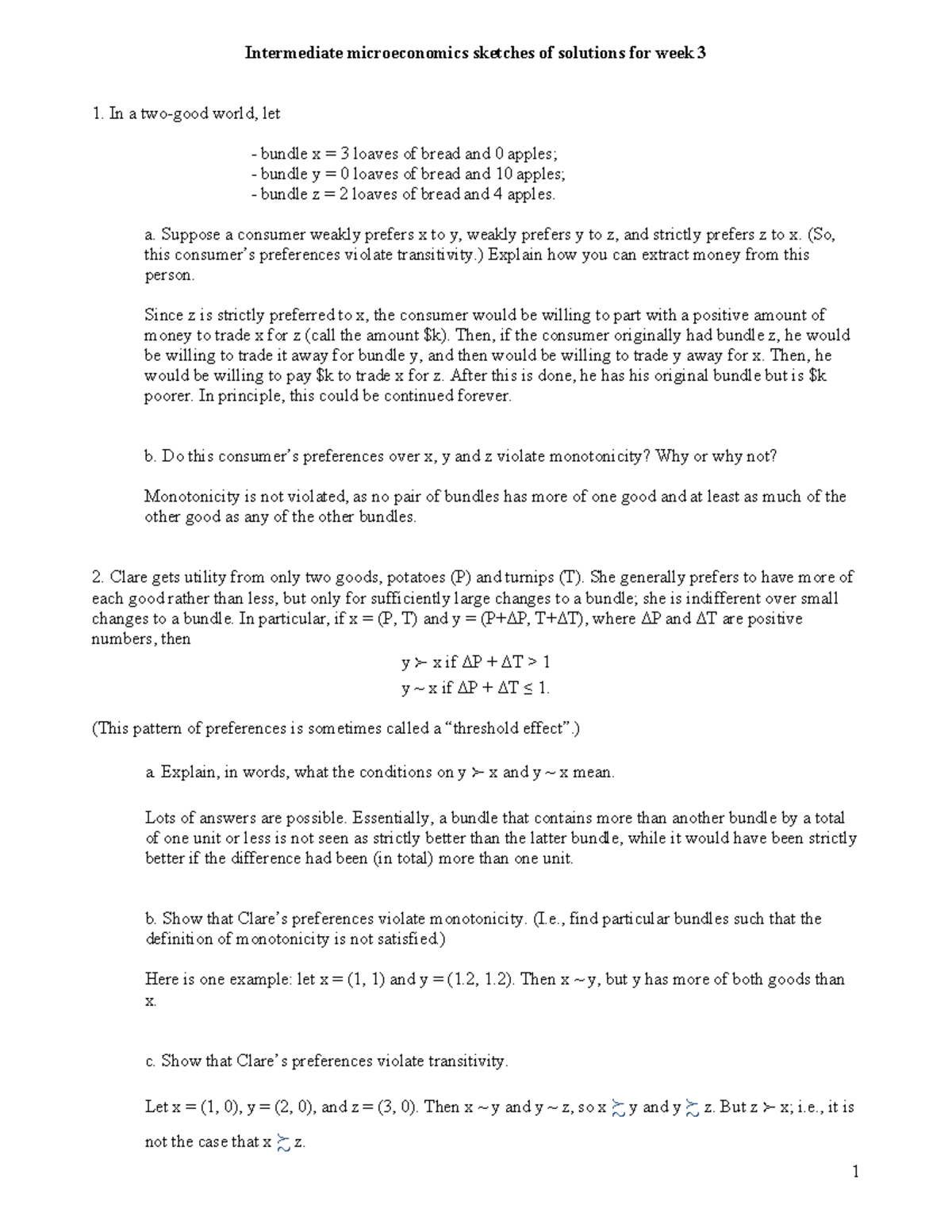 Solutions tutorial week03 - 1 Intermediate microeconomics sketches of ...
