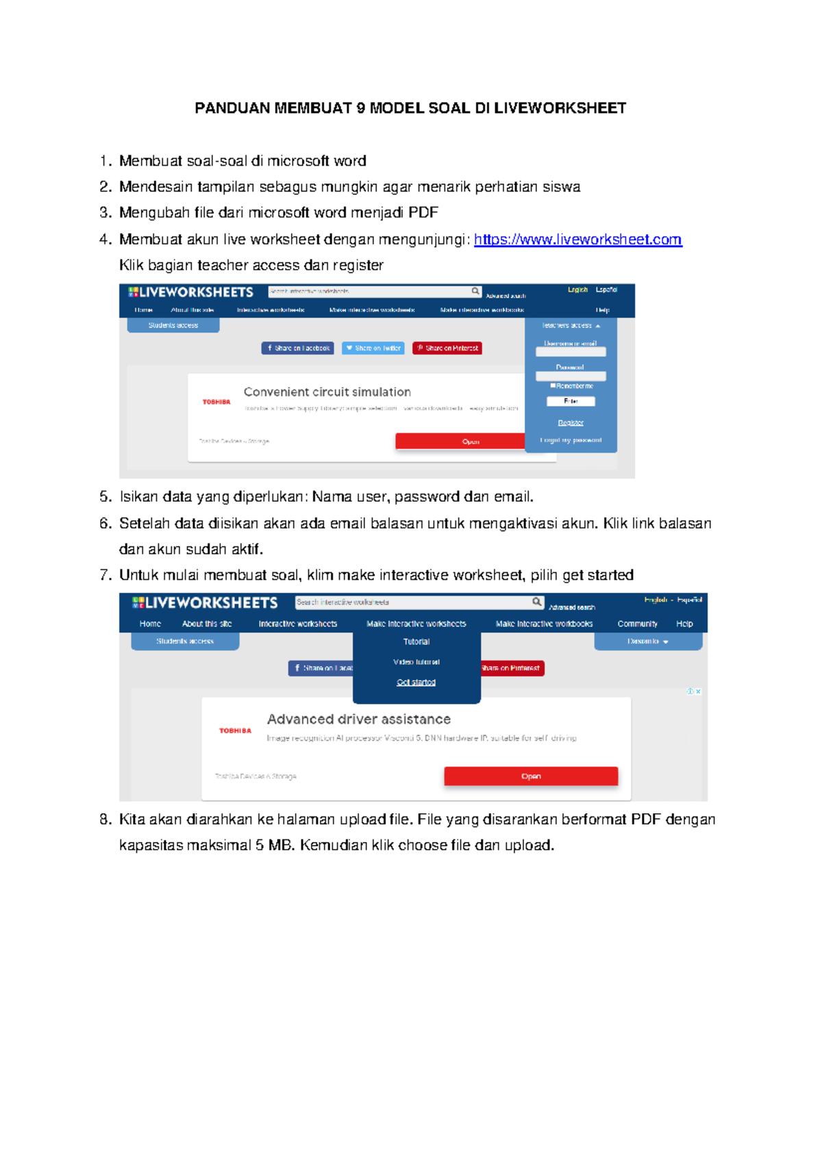 Panduan Lengkap Membuat 9 Model Soal di Liveworksheet - Studocu
