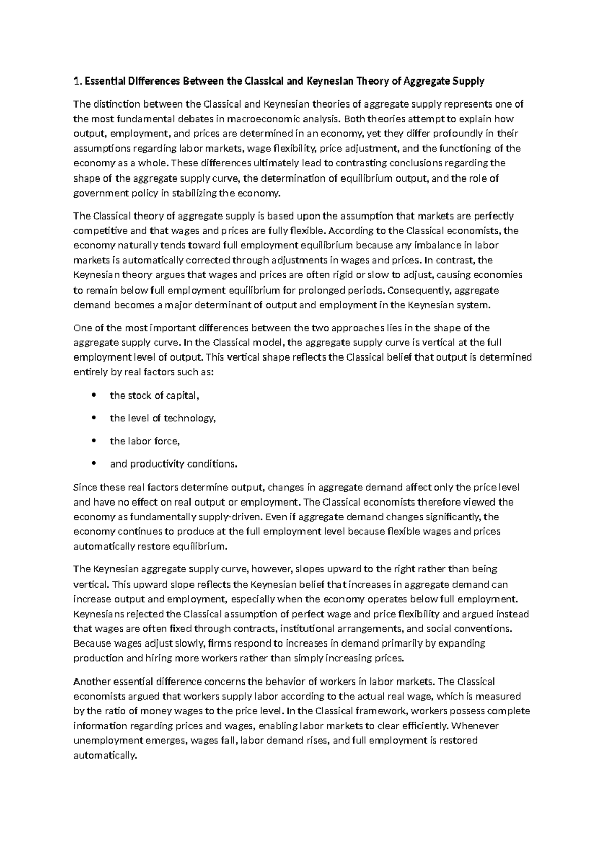 Intermediate Macroeconomics: Classical vs. Keynesian Theories - Studocu