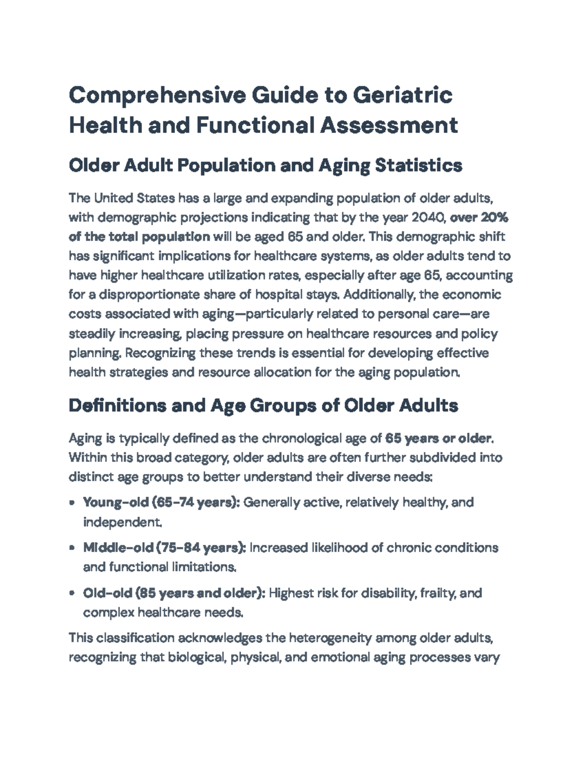 Comprehensive Geriatric Health & Functional Assessment Guide (CGA ...