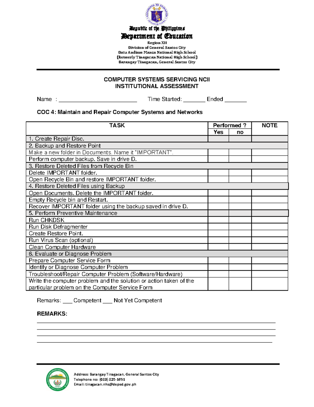 COC4 Institutional Assessment - Republic of the Philippines Department ...