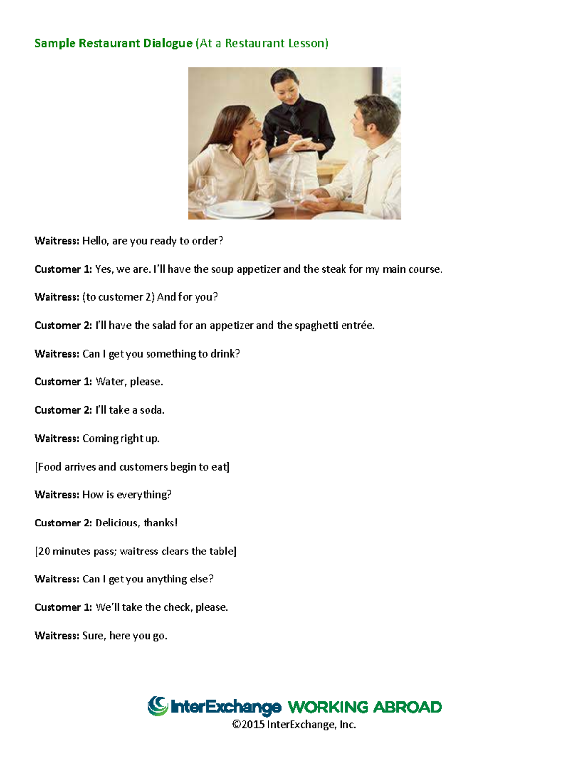 TE-Intermediate Lesson Material 3: Restaurant & Hotel Dialogues - Studocu
