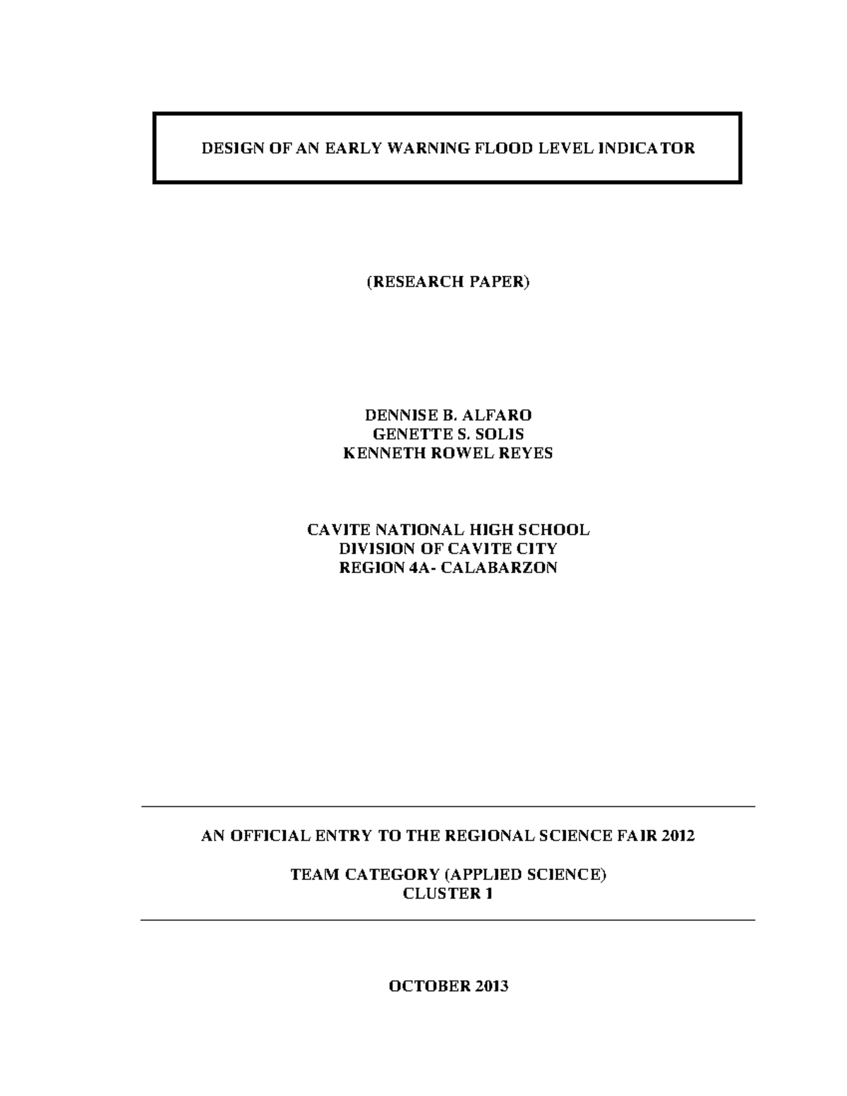 Design of an Early Warning Flood Level Indicator: Project Cluster 1 ...