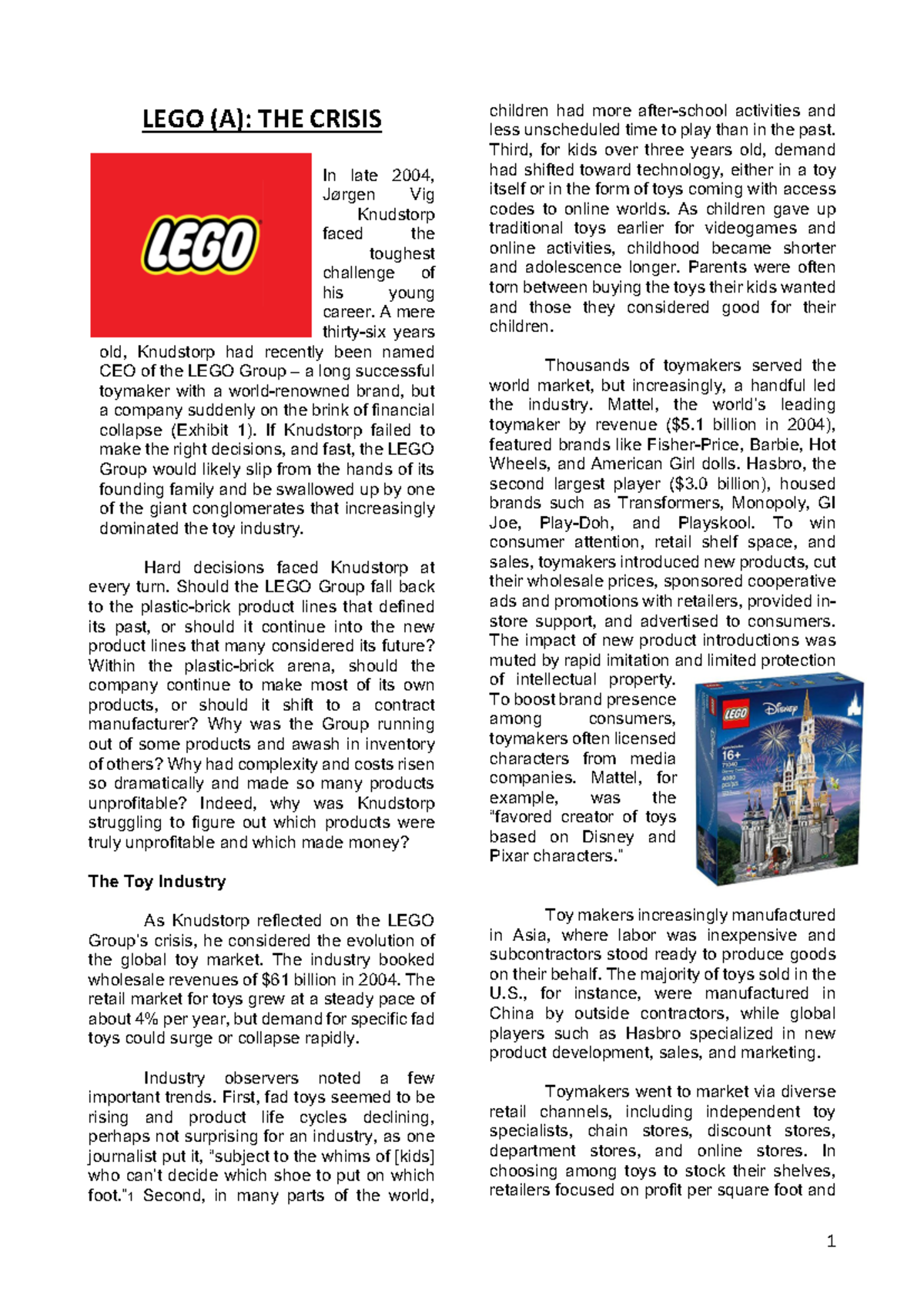 LEGO Case Study: Navigating the Crisis and Strategic Turnaround - Studocu