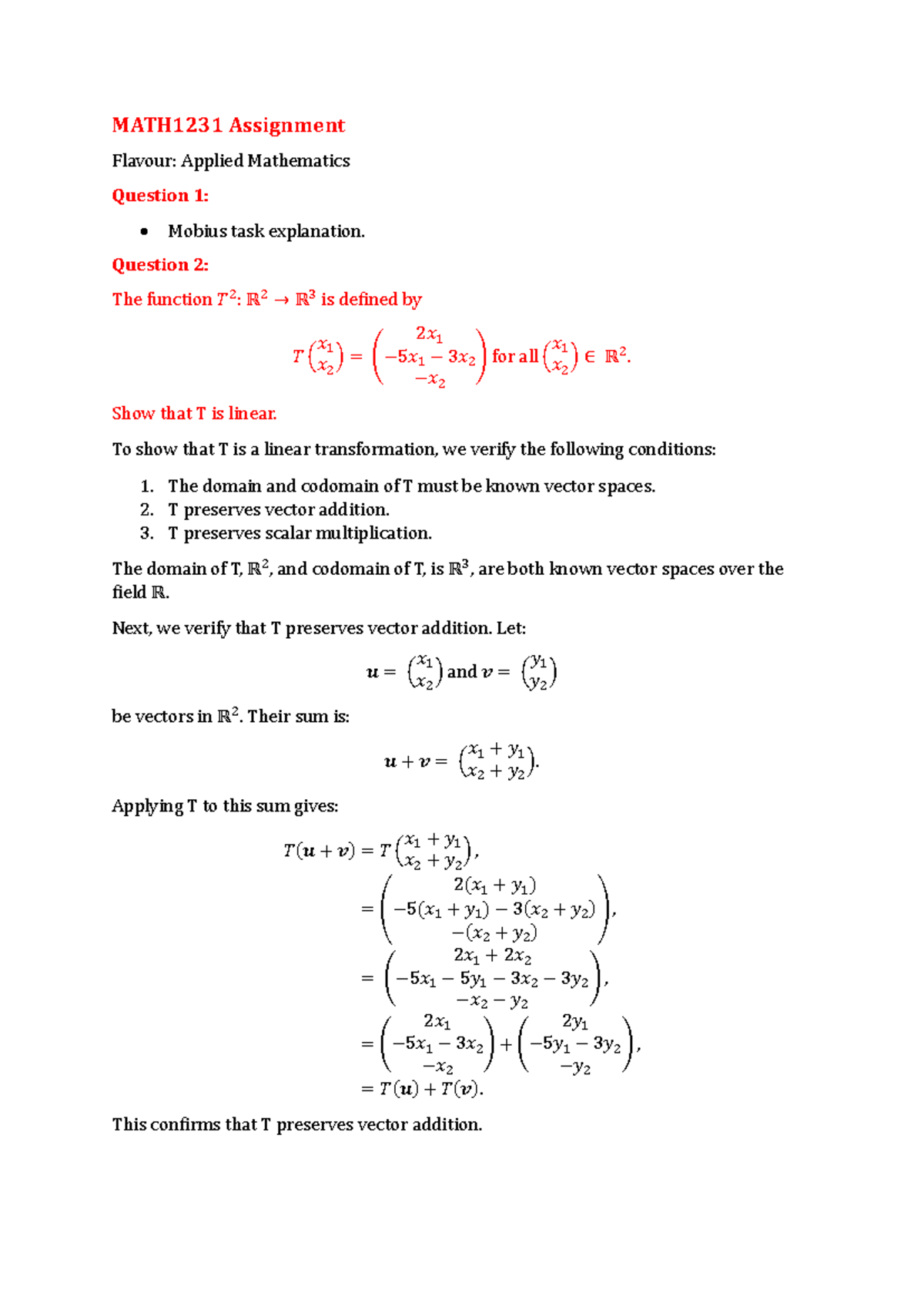 MATH1231 Assignment: Applied Math Tasks on Linear Transformations and Pollution - Studocu