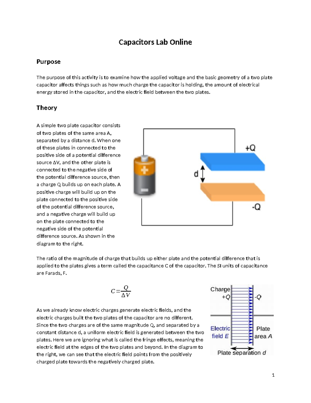 Fall2023 Capacitors Lab Online-1 - Capacitors Lab Online Purpose The ...