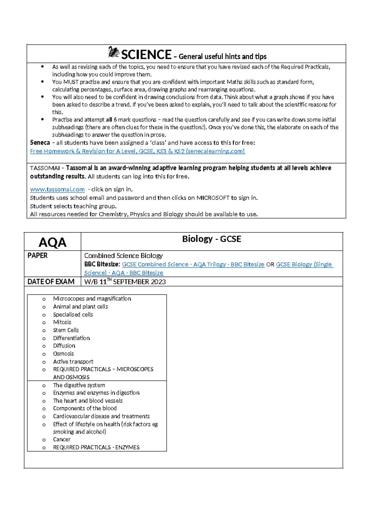 YEAR 9 Science Revision Notes for AQA Combined Science Exams - Studocu
