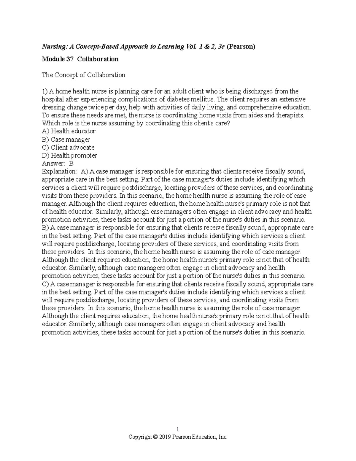 Module 37 Nursing Collaboration: Test Bank for Care Management - Studocu