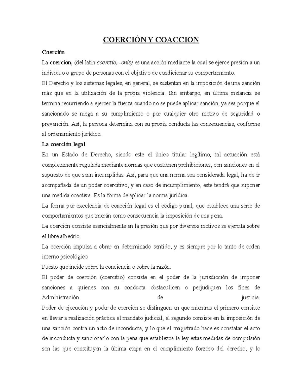 Coerción y Coacción: Análisis Legal y Ejemplos Prácticos - Studocu