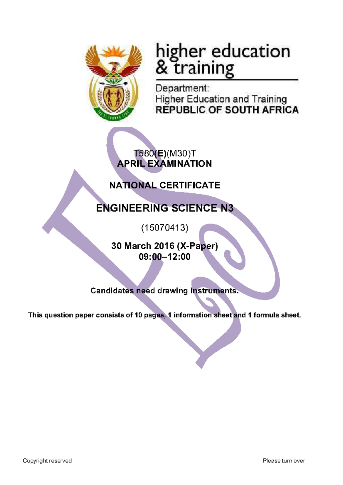 Engineering Science N3 April 2016 Exam Paper (15070413) T580 - Studocu