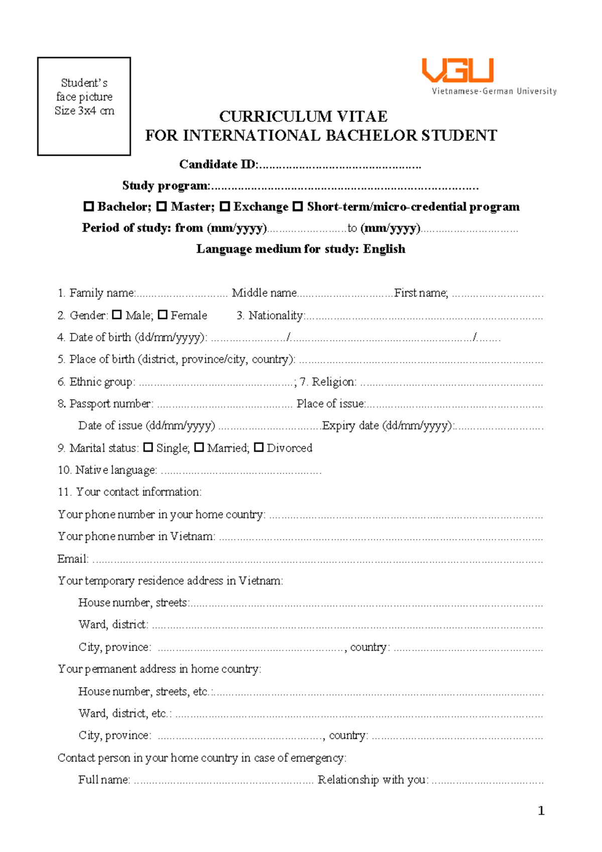 Template CV for Int'l Bachelor Students - Updated Version - Studocu