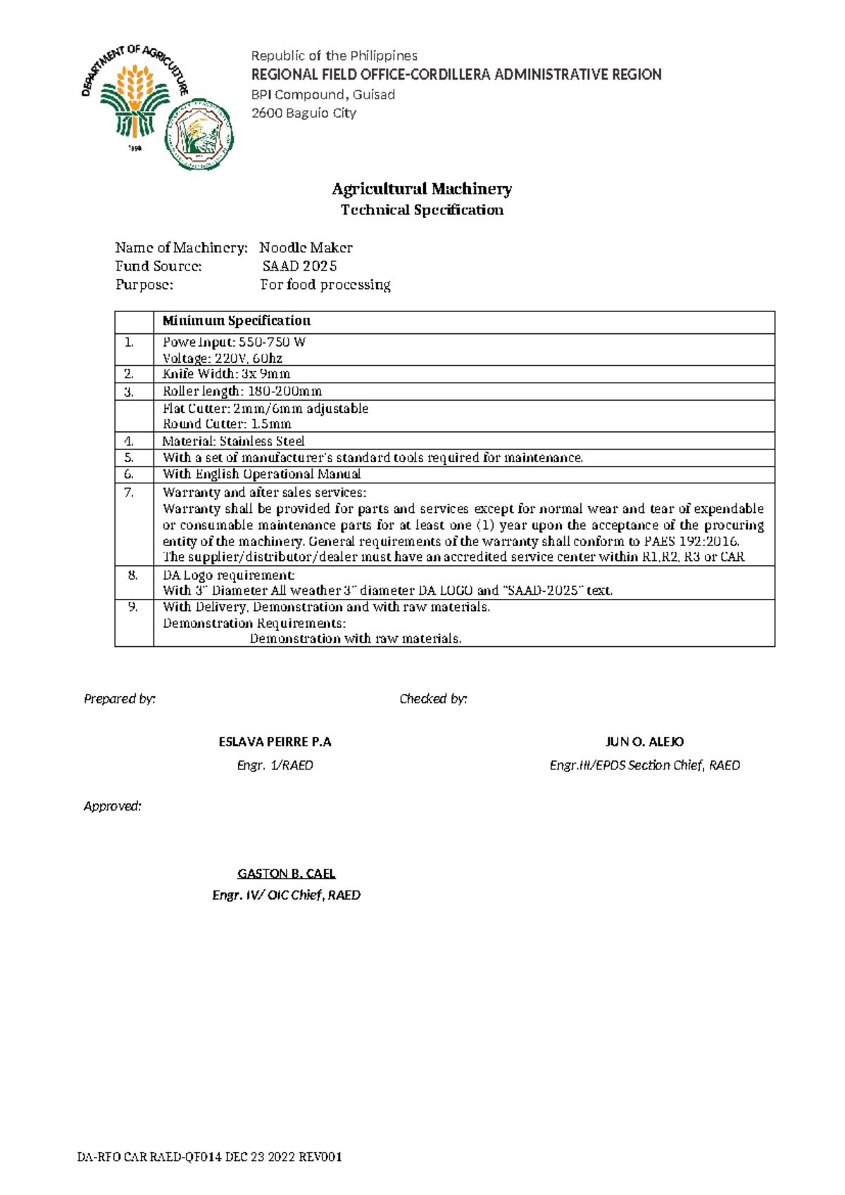Noodle Maker Technical Specifications - SAAD 2025 - Studocu
