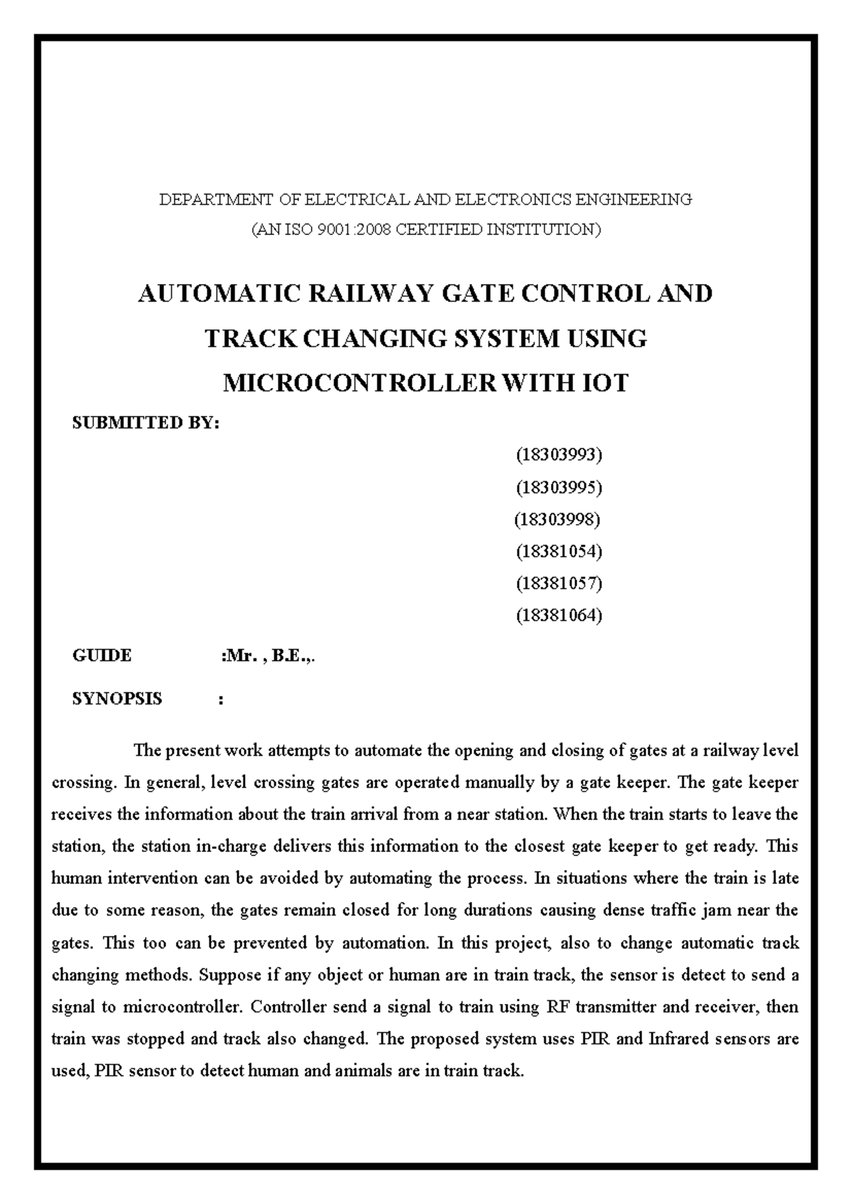 Automatic Railway Gate Control & Track Changing System (EE 1830) - Studocu