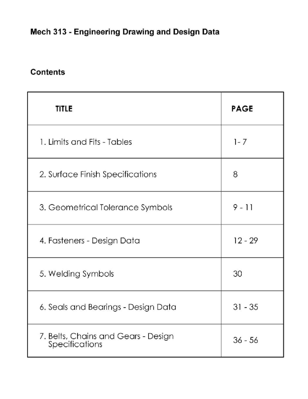 Mech 313 Engineering Drawing & Design: Limits & Fits Tables - Studocu