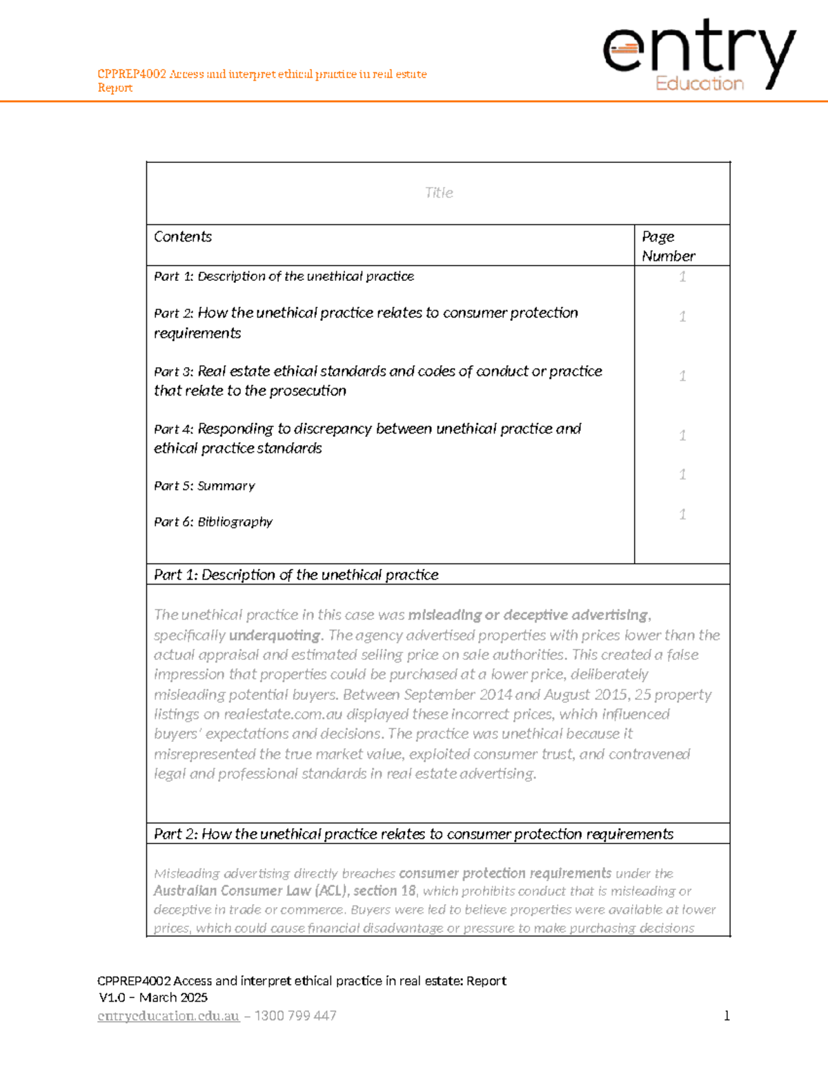 CPPREP4002 Report on Unethical Practices in Real Estate Ethics - Studocu