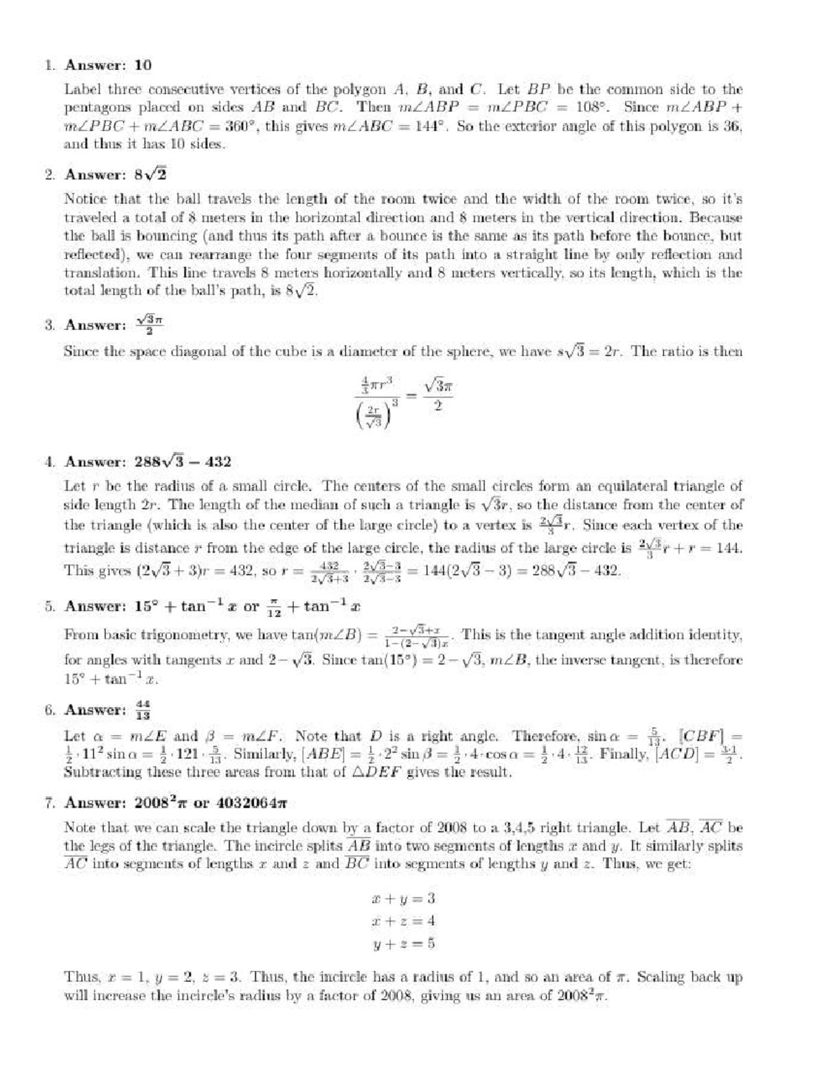 Auto MATHic Review Set #1: Solutions to Geometry & Trigonometry ...