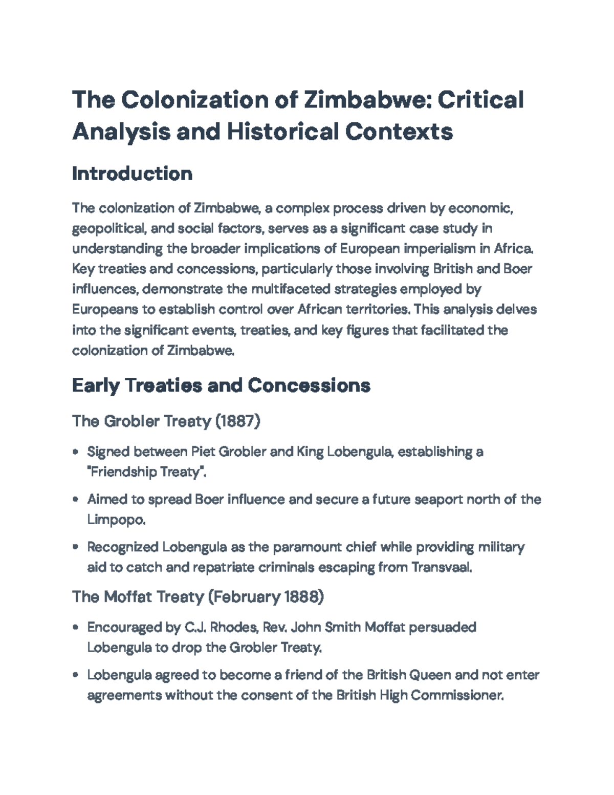 Colonization of Zimbabwe: Analysis, Treaties, and Historical Impacts ...