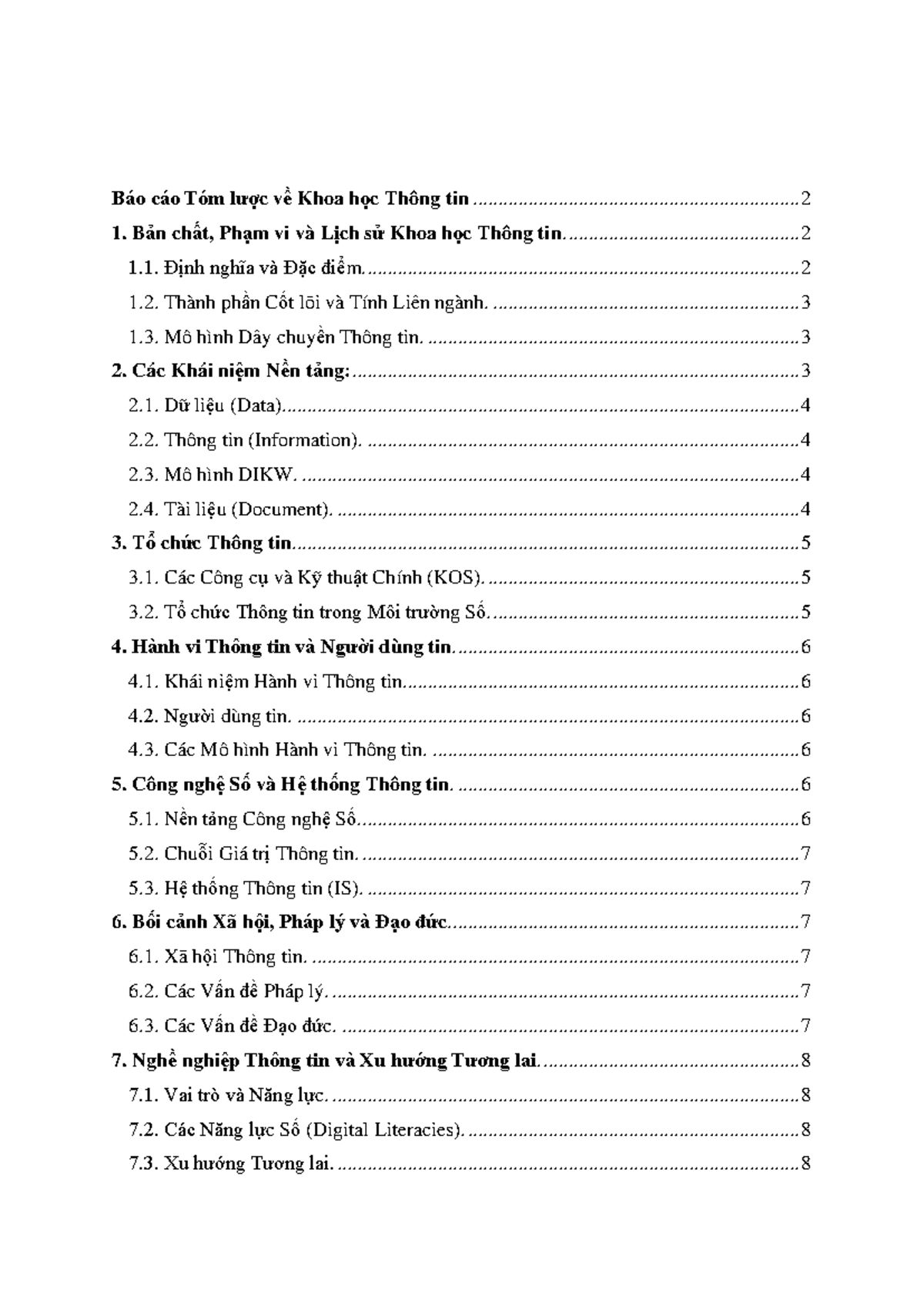 Báo cáo Tóm lược Khoa học Thông tin - Tìm hiểu và Xu hướng Tương lai ...
