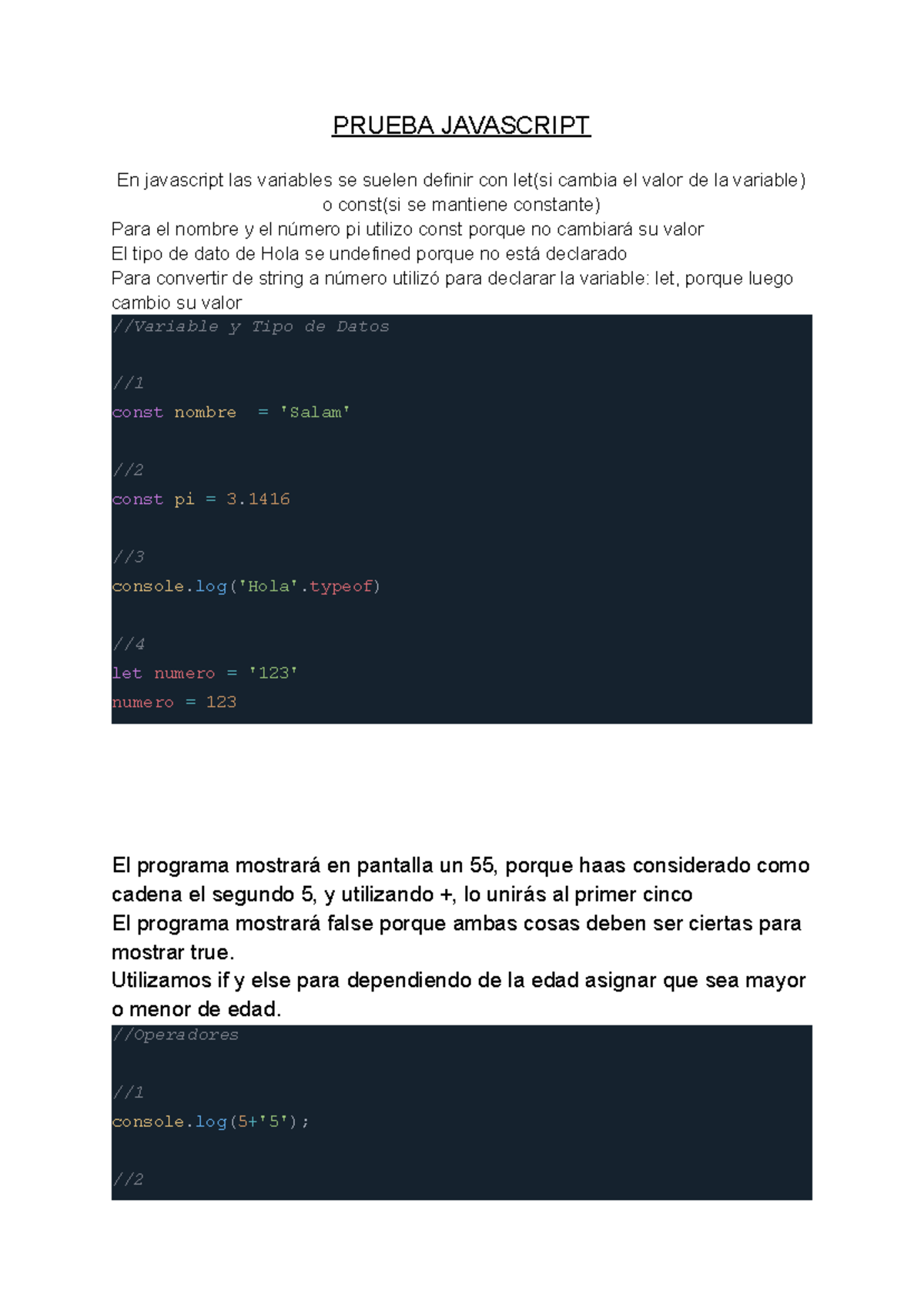 PRUEBA JAVASCRIPT: Variables, Tipos de Datos y Funciones - Studocu