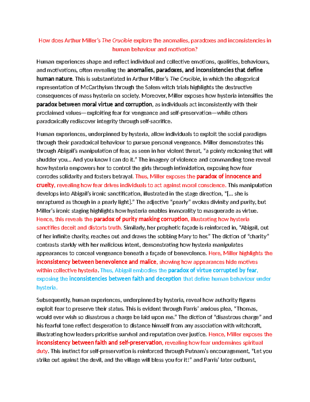 Exploring Paradoxes in Arthur Miller's The Crucible: A Study Guide ...