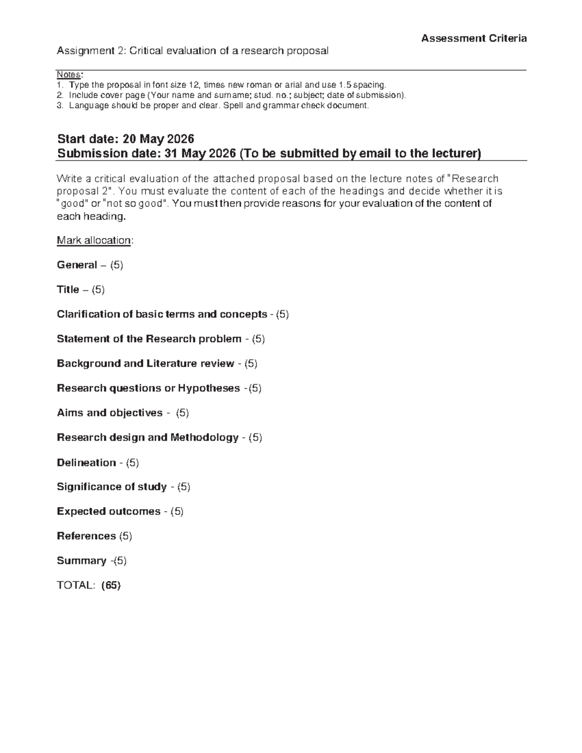 Assignment 2: Critical Evaluation of Research Proposal - Studocu