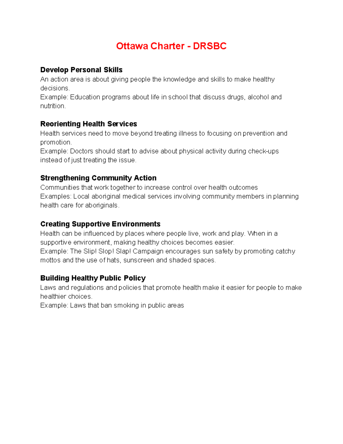 Ottawa Charter DRSBC: Promoting Health & Community Action - Studocu