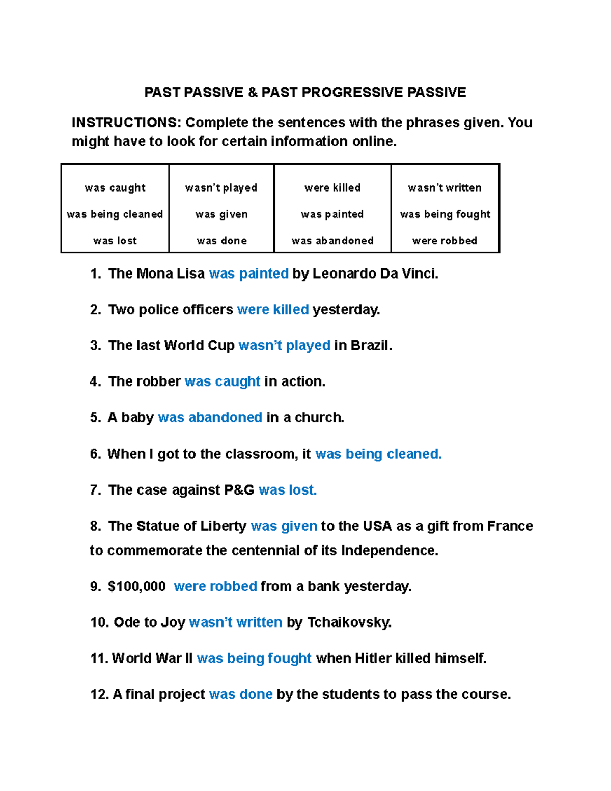 Past Passive & Past Progressive Karla - PAST PASSIVE & PAST PROGRESSIVE ...