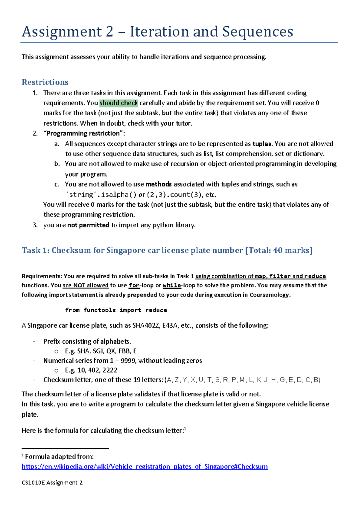 CS1010E Assignment 2: Iterations and Sequences Analysis - Studocu